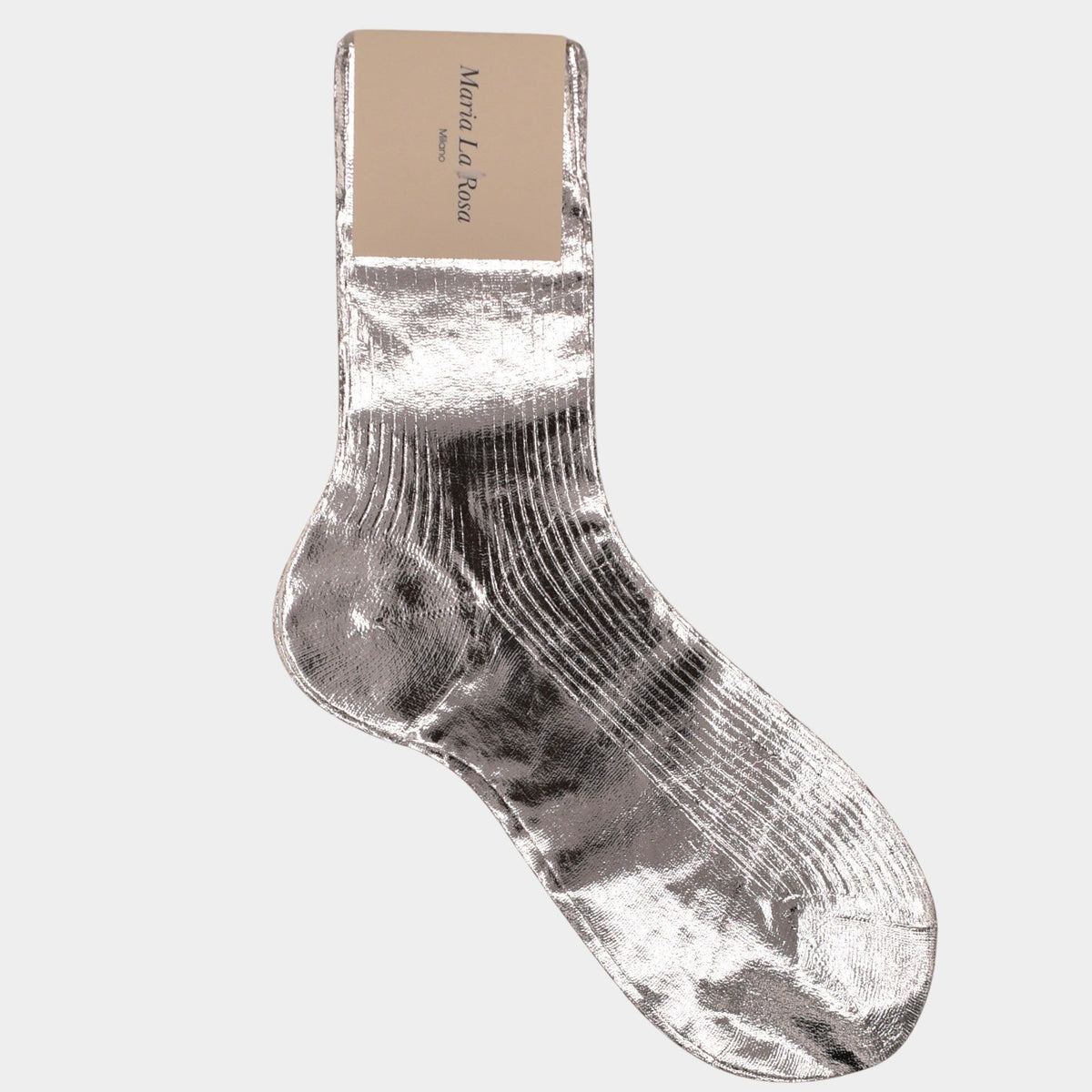 Maria La Rosa | One Ribbed Laminated Socks In Silver - SHOP YUCCA
